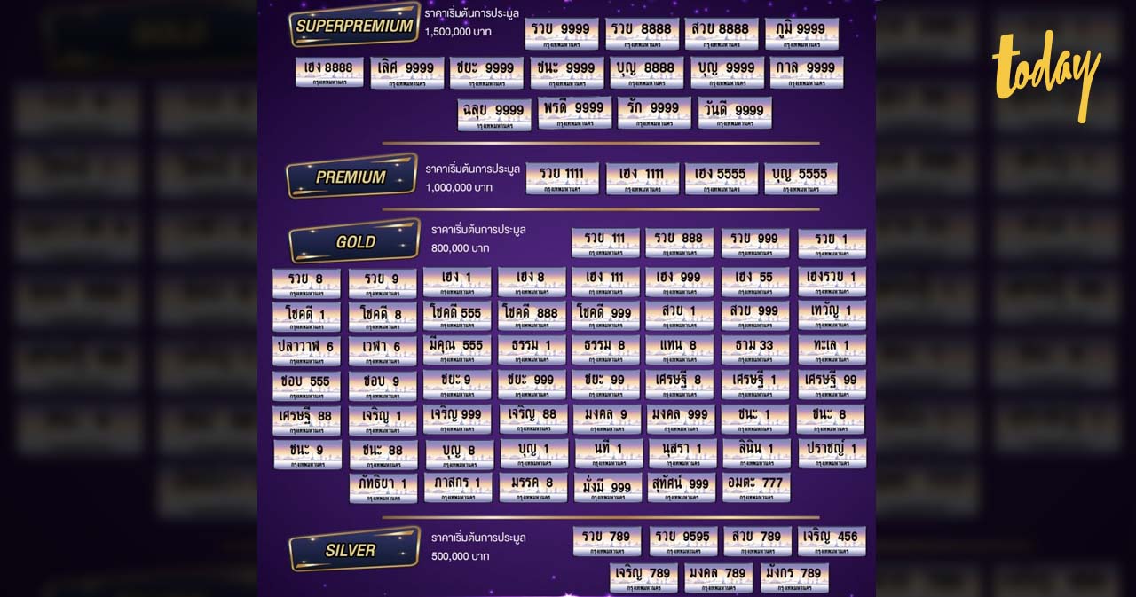 7 เม.ย. เปิดประมูลทะเบียนรถเลขสวยลักษณะพิเศษ “รวย9999” เริ่มต้น 1.5 ล้าน